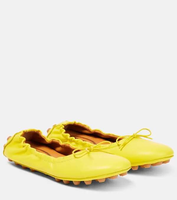 TOD'S Bubble Ballerinas Leather Ballet Flats - Yellow