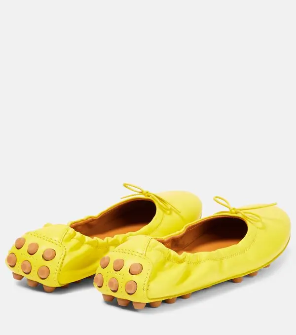 TOD'S Bubble Ballerinas Leather Ballet Flats - Yellow