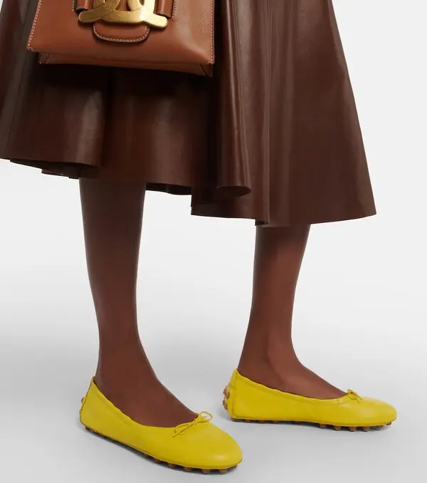 TOD'S Bubble Ballerinas Leather Ballet Flats - Yellow