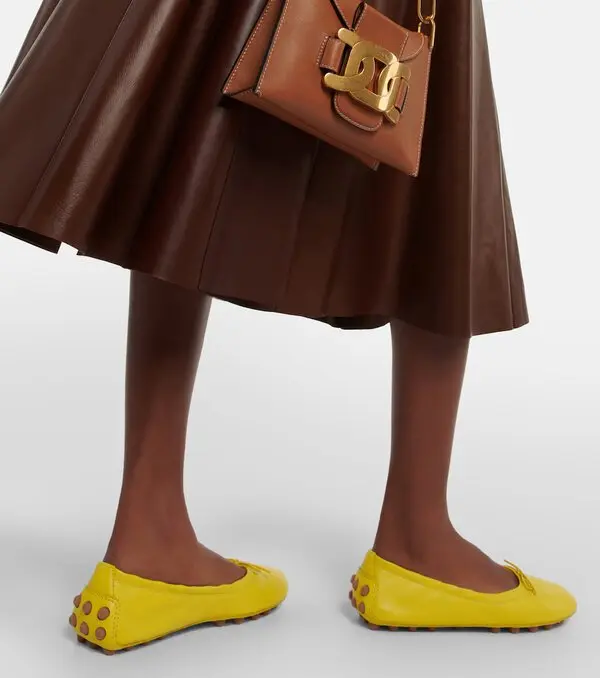 TOD'S Bubble Ballerinas Leather Ballet Flats - Yellow