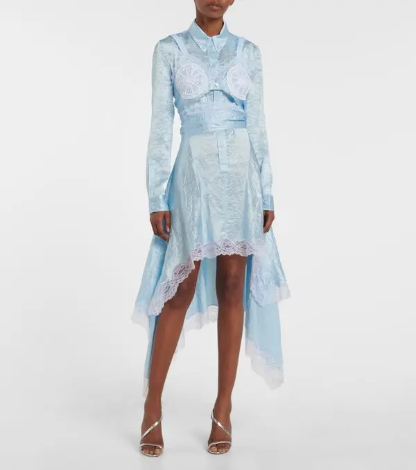 Burberry Lace-Trimmed Satin Gown In Blue - 60% Off | Editorialist