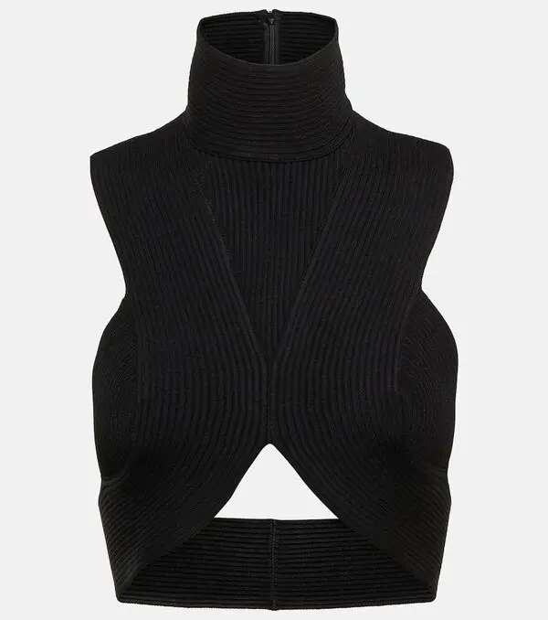 Alaïa Ribbed-knit Halterneck Crop Top - Black