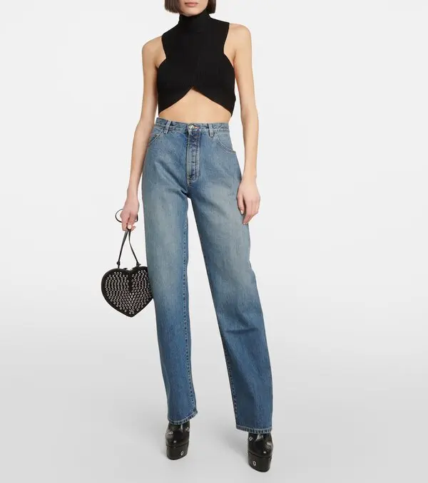 Alaïa Ribbed-knit Halterneck Crop Top - Black