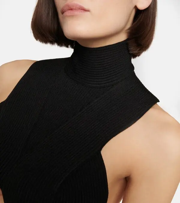 Alaïa Ribbed-knit Halterneck Crop Top - Black
