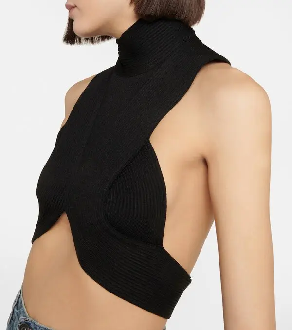 Alaïa Ribbed-knit Halterneck Crop Top - Black
