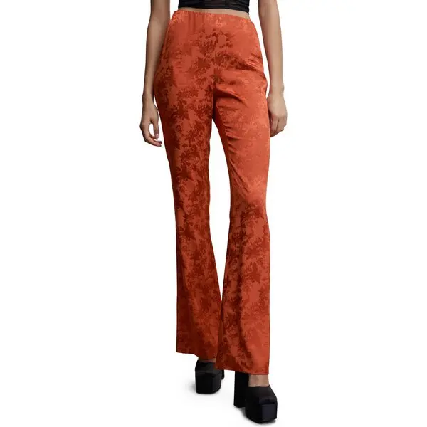 Mango Floral Jacquard Wide Leg Trousers - Russet