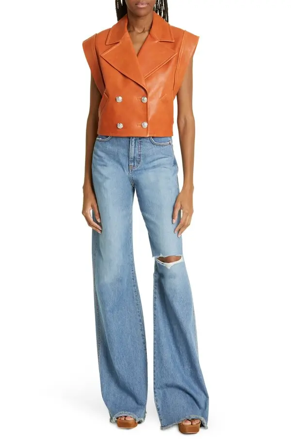 Veronica Beard Taylor Ripped High Waist Wide Leg Jeans