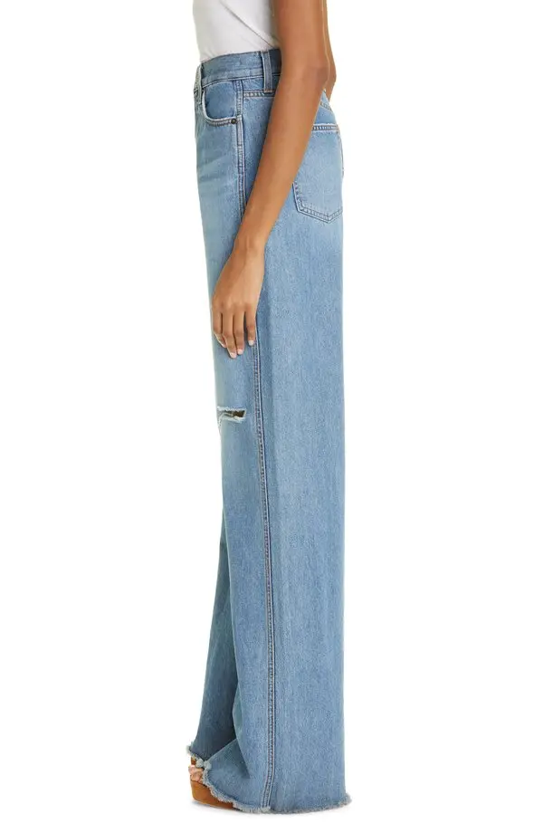 Veronica Beard Taylor Ripped High Waist Wide Leg Jeans