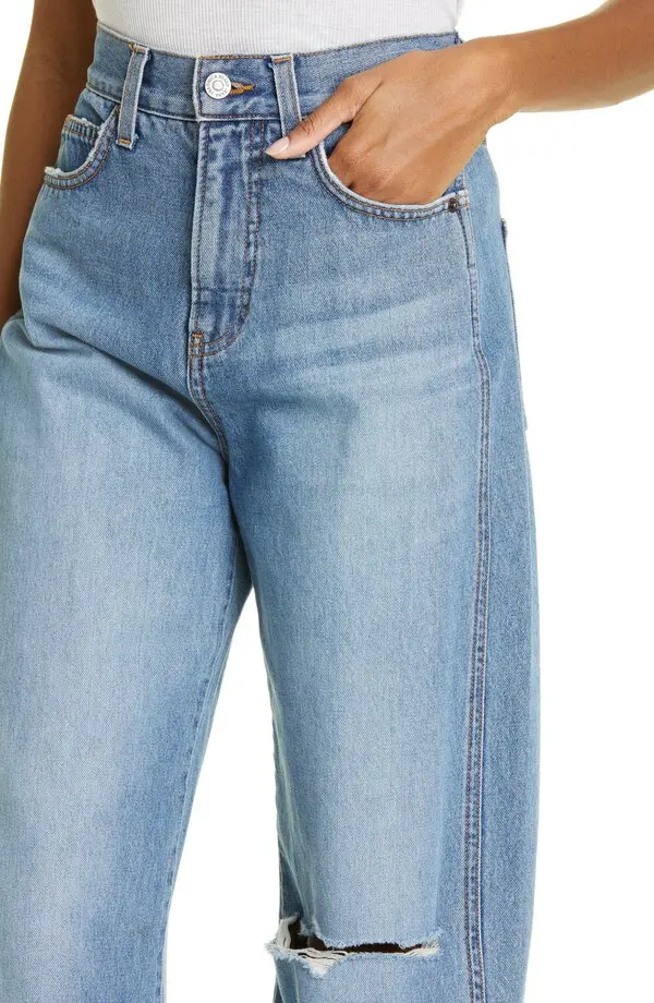 Veronica Beard Taylor Ripped High Waist Wide Leg Jeans