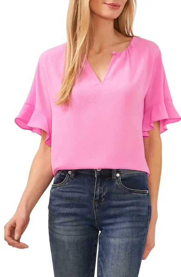 CECE DUPRAZ Ruffle Sleeve Crepe Blouse