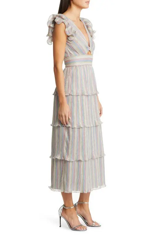 rainbow metallic stripe dress Metallic Rainbow Striped Dress - Metallic Twirly Dress