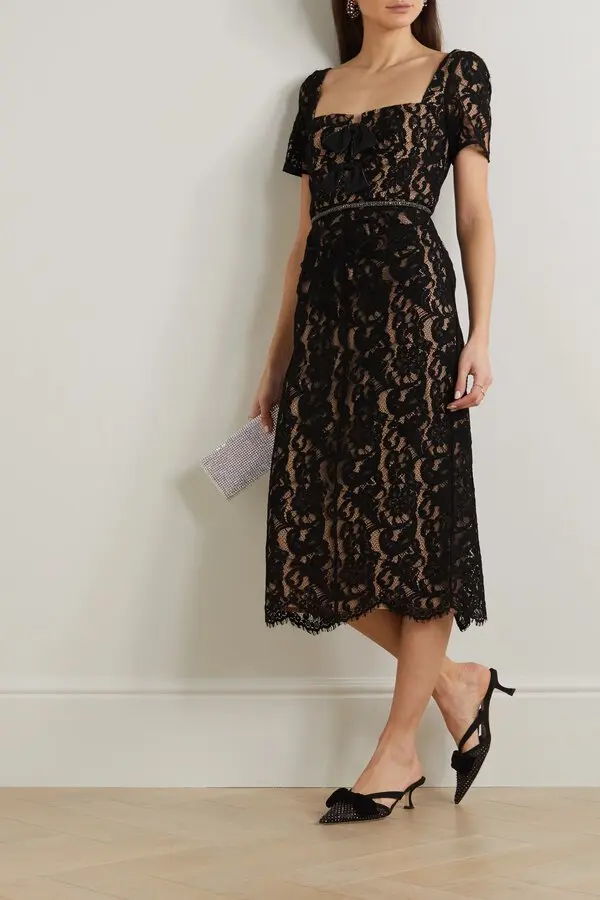 self portrait black guipure lace midi dress Self-Portrait Guipure Lace Button Midi Dress