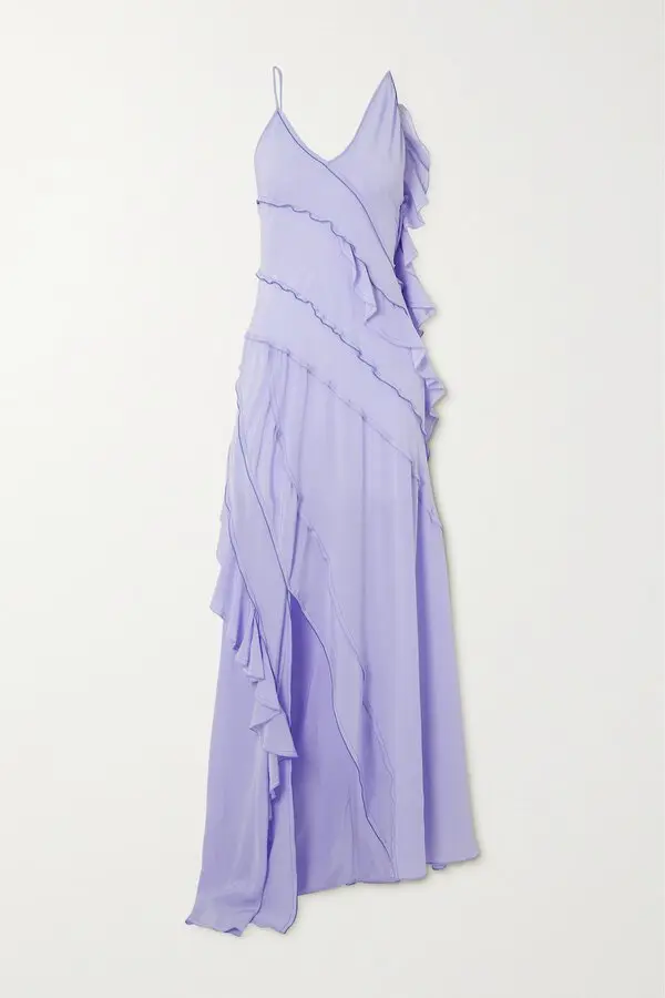 Victoria Beckham Asymmetric Ruffled Silk Crepe De Chine Maxi Dress In  Purple - 35% Off | Editorialist