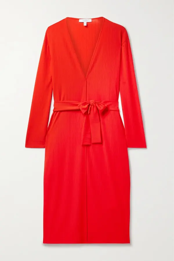 Max Mara Po Belted Ribbed-knit Cardigan - Orange