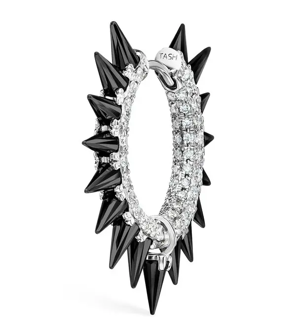 MARIA TASH Gold Black Moissanite Mohawk And Diamond Pavé Hoop Earring - White