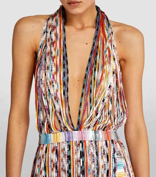 blue dress for baby girl Spectacular Missoni Multi Color Knit Halter Dress with Fringe