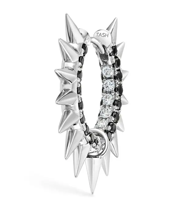 MARIA TASH Black And Diamond Pavé Metal Mohawk Hoop Earring - White