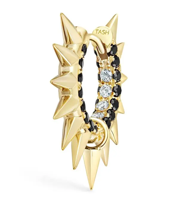 MARIA TASH Yellow Black And White Diamond Pavé Metal Mohawk Hoop Earring - Gold