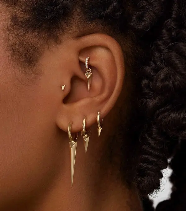 MARIA TASH Gold Faceted Short Spike Hoop Earring