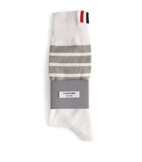 Thom Browne Cotton-blend 4-bar Mid-calf Socks - White