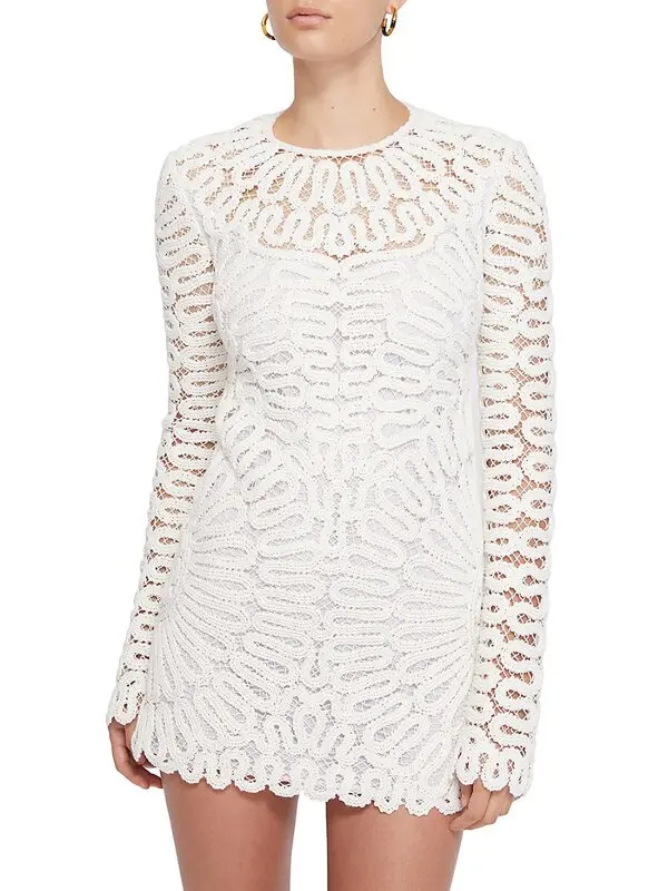Simkhai Mccall Crocheted Long-sleeve Minidress - White