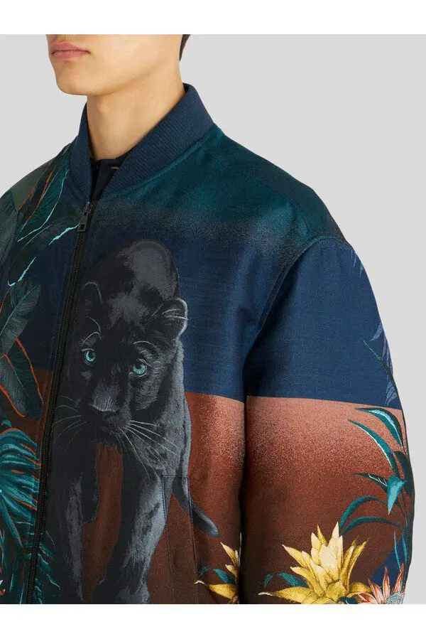 Etro Bomber Jacket With Jungle And Panther Print Multicolor