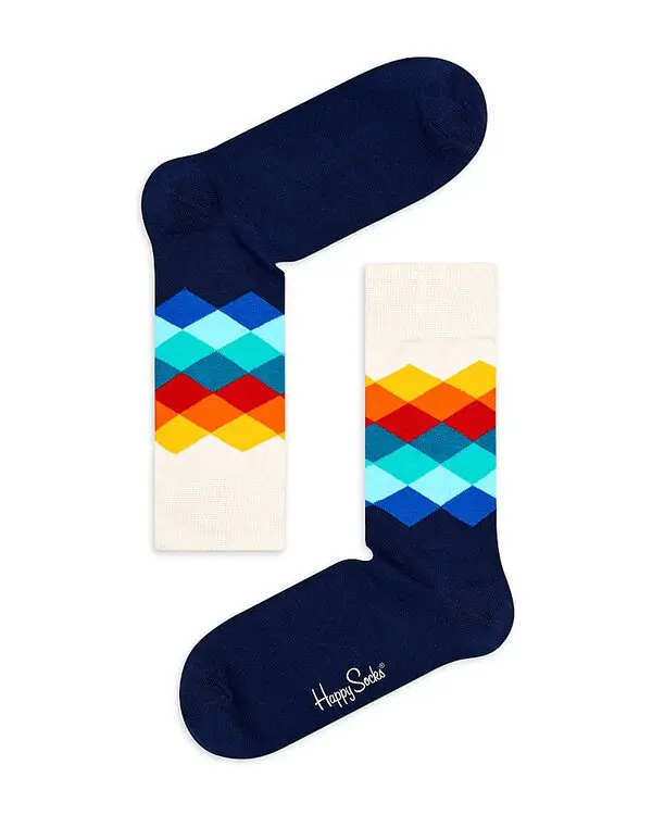 Happy Socks Faded Diamond Argyle Crew Socks