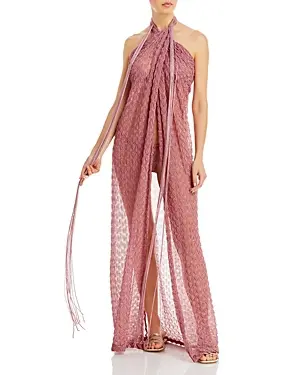 Missoni Textured Halter Long Cover Up Dress In Pink Lama/Black - 50% Off |  Editorialist
