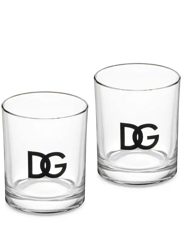 Dolce & Gabbana Logo-print Set Of Two Drinking Glasses - White