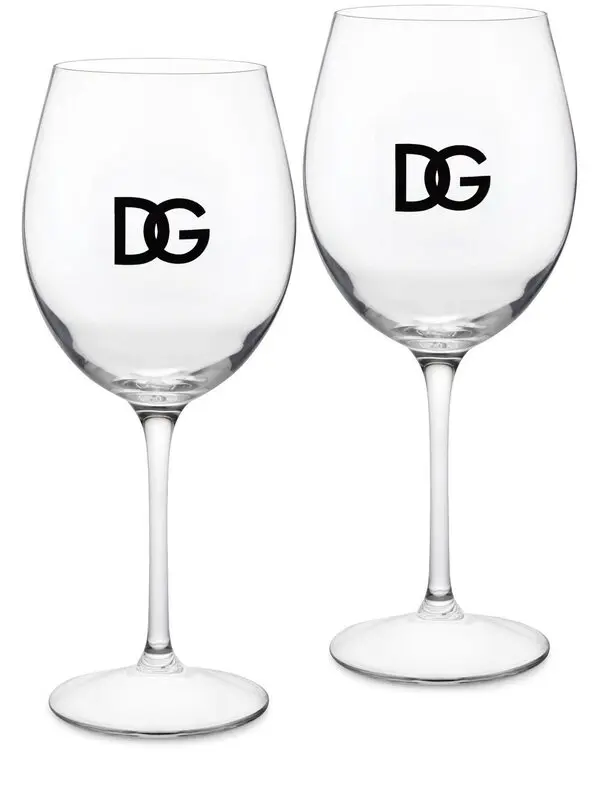 Dolce & Gabbana Logo-print Set Of Two Wine Glasses - Neutrals