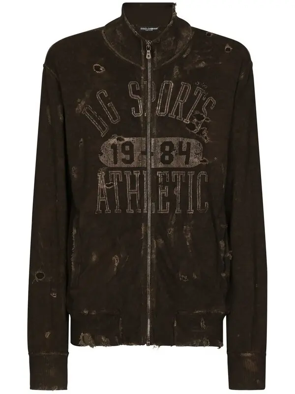 Dolce & Gabbana Logo Ripped Zip-up Sweatshirt