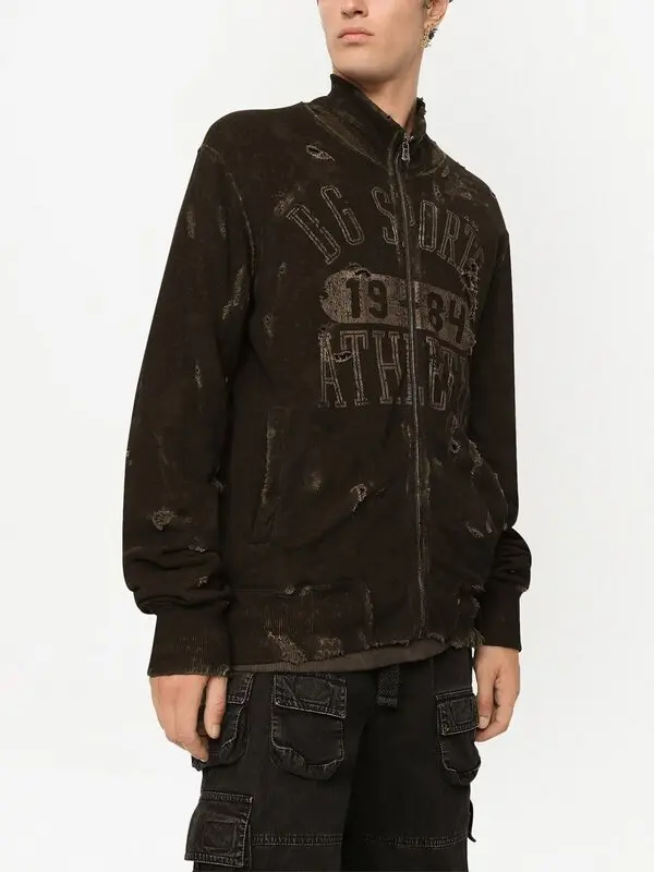 Dolce & Gabbana Logo Ripped Zip-up Sweatshirt