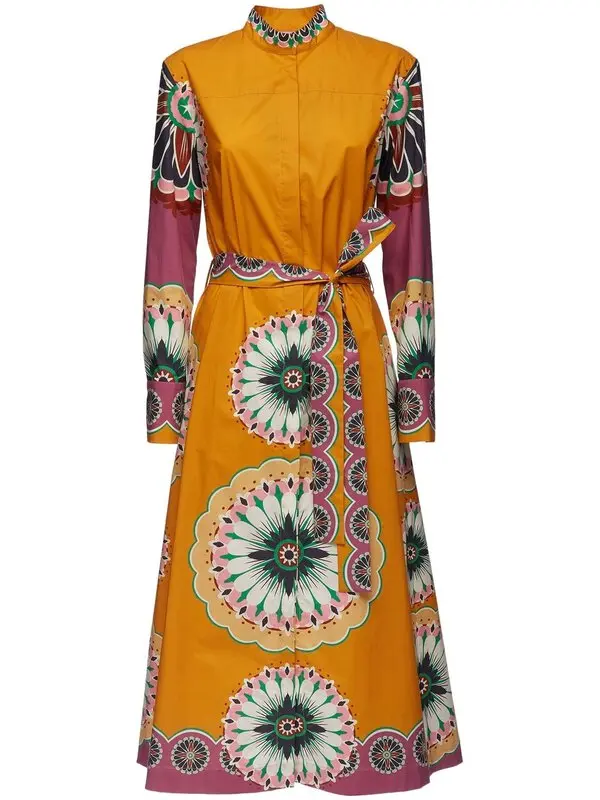 La DoubleJ Sundowner Floral-print Shirt Dress - Orange
