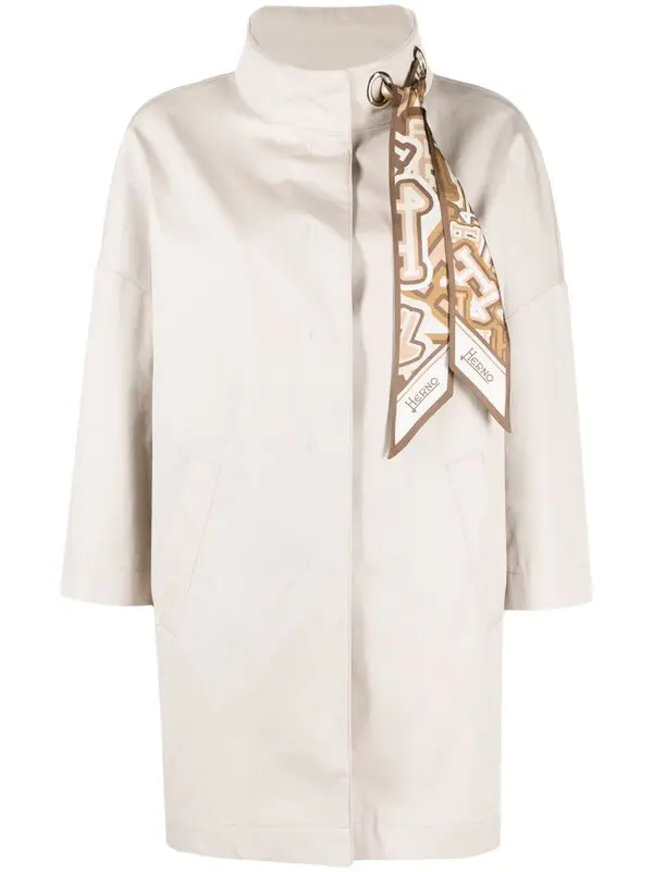 Herno Scarf-embellished Parka Coat - Neutrals
