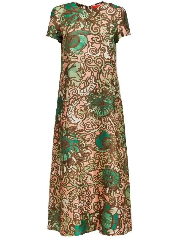 La DoubleJ Swing Floral-print Silk Shirt Dress - Neutrals