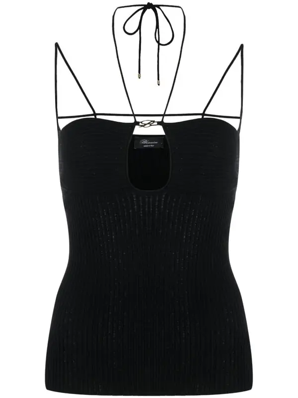 Blumarine Cut-out Ribbed Knit Top - Black