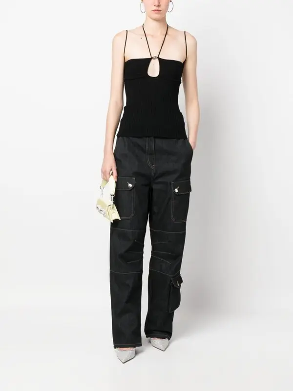 Blumarine Cut-out Ribbed Knit Top - Black