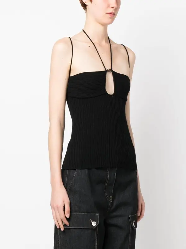 Blumarine Cut-out Ribbed Knit Top - Black