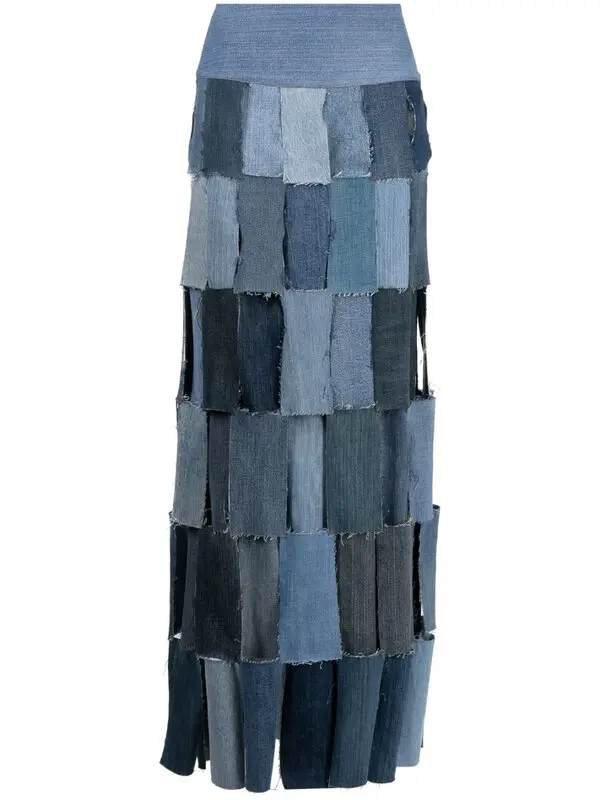 A.W.A.K.E. Mode Patchwork Denim Maxi Skirt