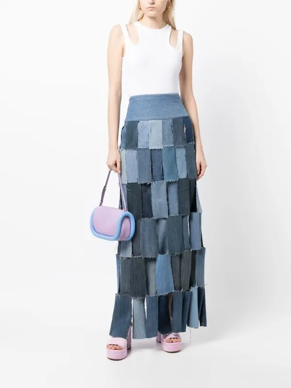 A.W.A.K.E. Mode Patchwork Denim Maxi Skirt