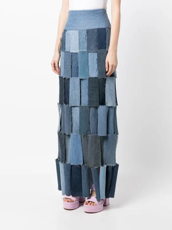 A.W.A.K.E. Mode Patchwork Denim Maxi Skirt