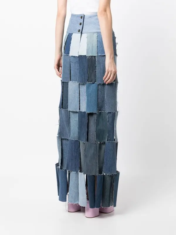 A.W.A.K.E. Mode Patchwork Denim Maxi Skirt