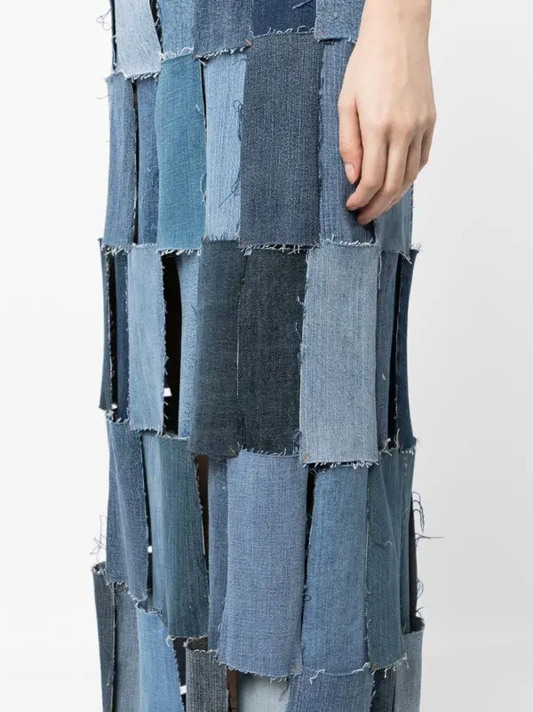 A.W.A.K.E. Mode Patchwork Denim Maxi Skirt