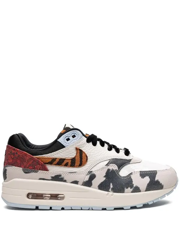 Nike Air Max 1 '87 Tiger Swoosh Cow Print Sneakers - Neutrals
