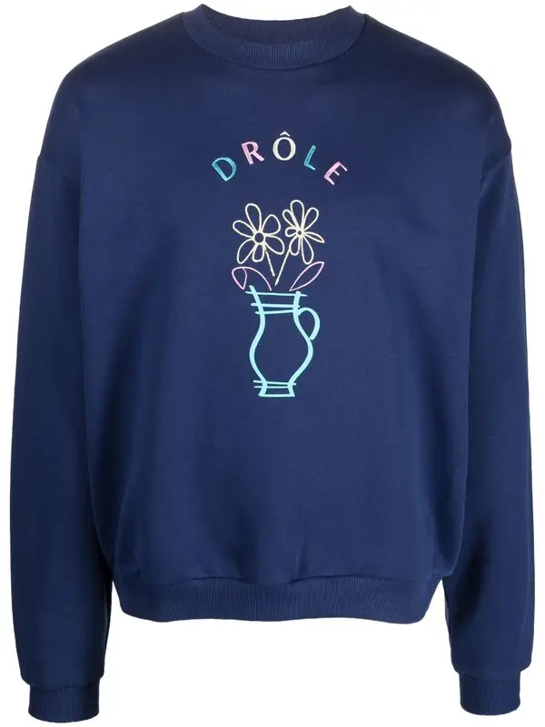 Drole De Monsieur Logo-embroidered Cotton Sweatshirt - Blue