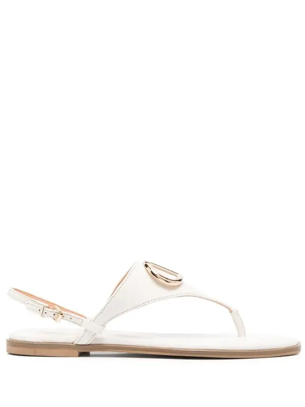 TWINSET Logo-plaque Thong-strap Leather Sandals - White