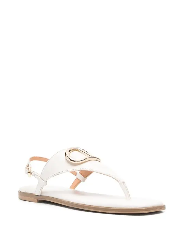 TWINSET Logo-plaque Thong-strap Leather Sandals - White