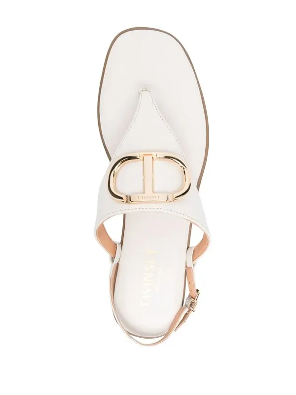 TWINSET Logo-plaque Thong-strap Leather Sandals - White