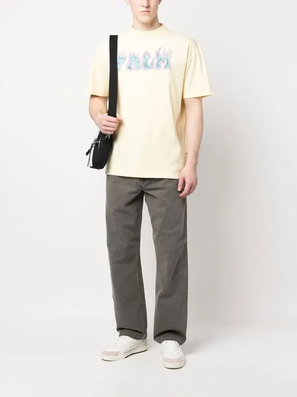 Palm Angels Flames Logo-print T-shirt - Yellow