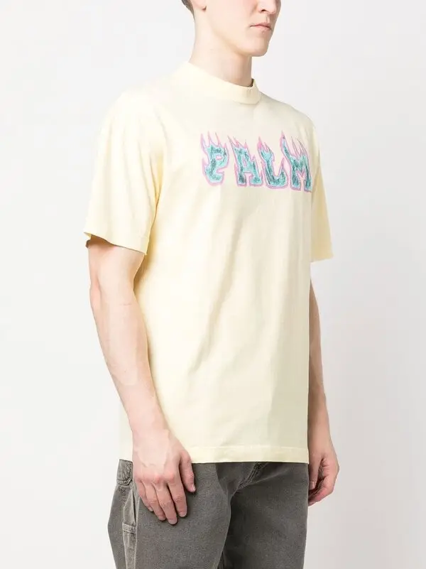 Palm Angels Flames Logo-print T-shirt - Yellow